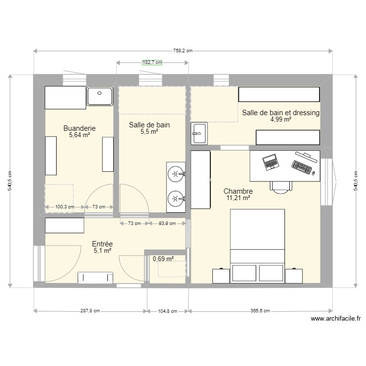 plan coté extension 41m² - Plan 6 pièces 33 m2 dessiné par ...
