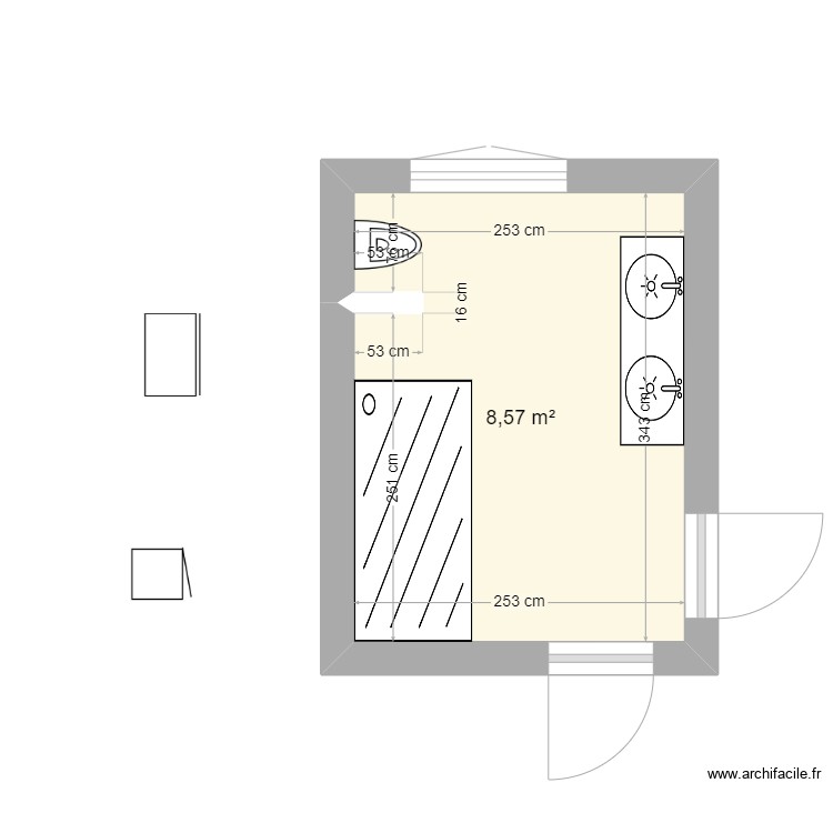 sdb - Plan 1 pièce 9 m2 dessiné par cat2