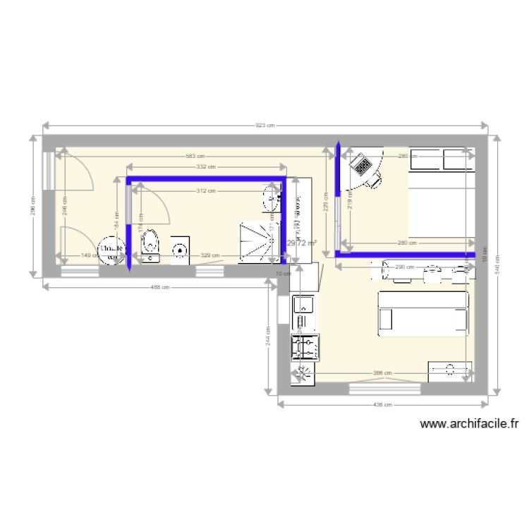 Studio avec cotations - Plan dessiné par miaxx