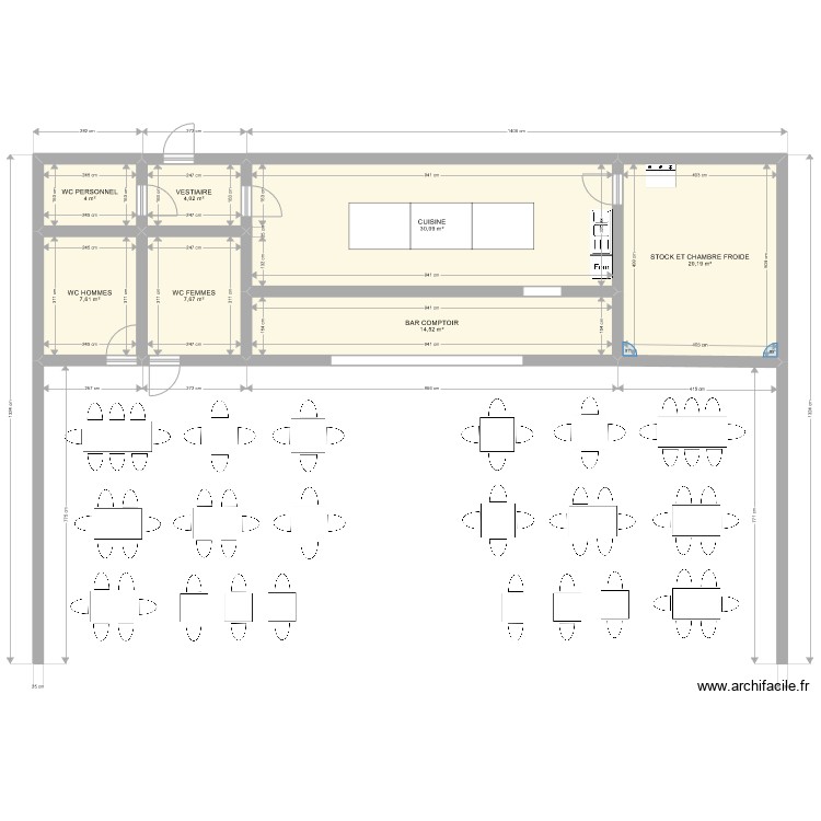 Plan – RESTAURANT 225M2 – Par ODETTI ️ | ArchiFacile