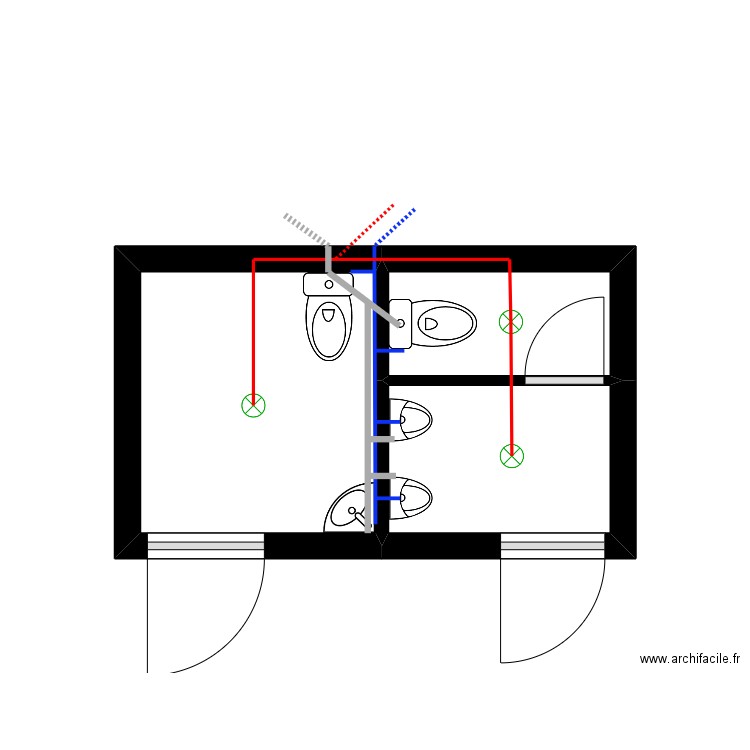 WC STADE - Plan dessiné par pierredess