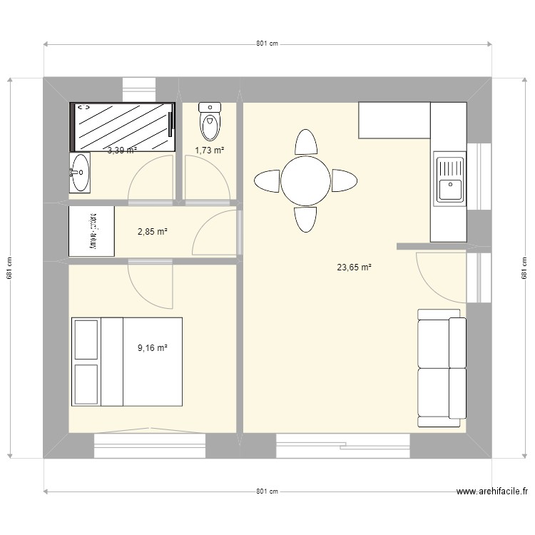 Prototype 40M2 - Plan 5 pièces 41 m2 dessiné par Damien W