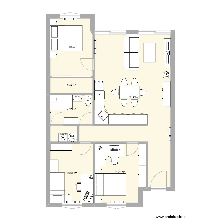 G3-0 p3 - Plan 7 pièces 76 m2 dessiné par Hugo H France