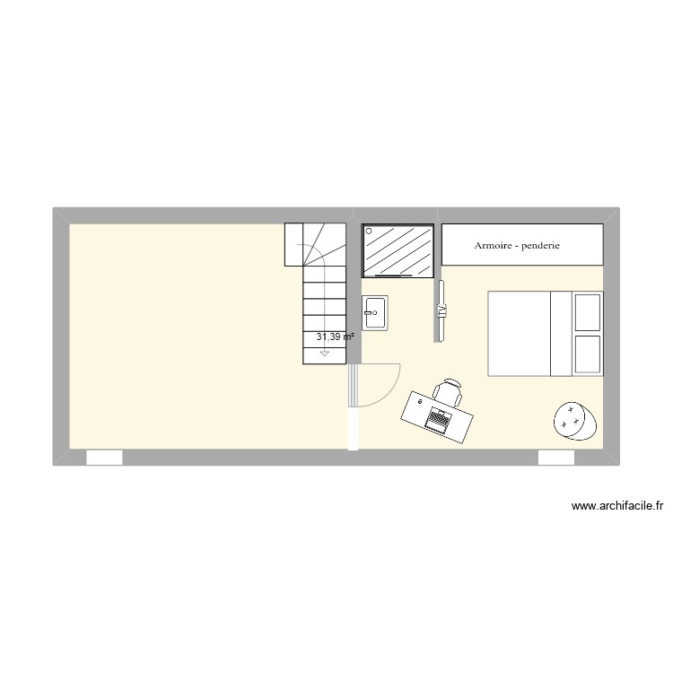 JESUITE ETAGE - Plan 1 pièce 31 m2 dessiné par BARJESUIT