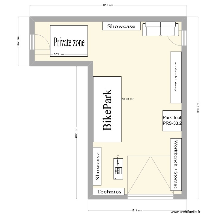Atelier - Plan 1 pièce 48 m2 dessiné par greg1601