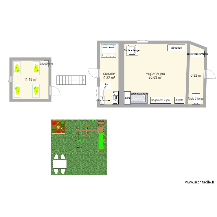 plan crèche - Plan 4 pièces 58 m2 dessiné par lau10