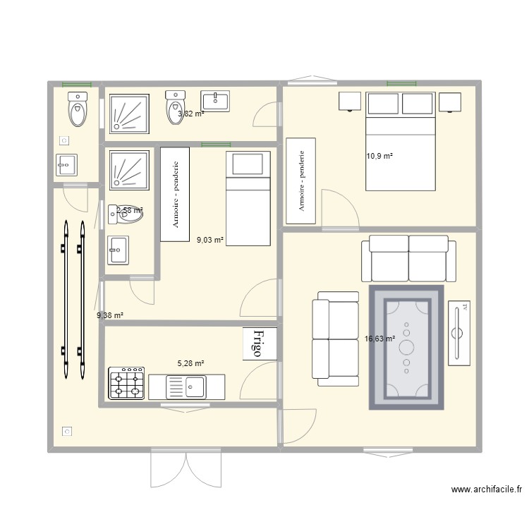 YOP 3pcs 55m2 - Plan dessiné par Alizata11
