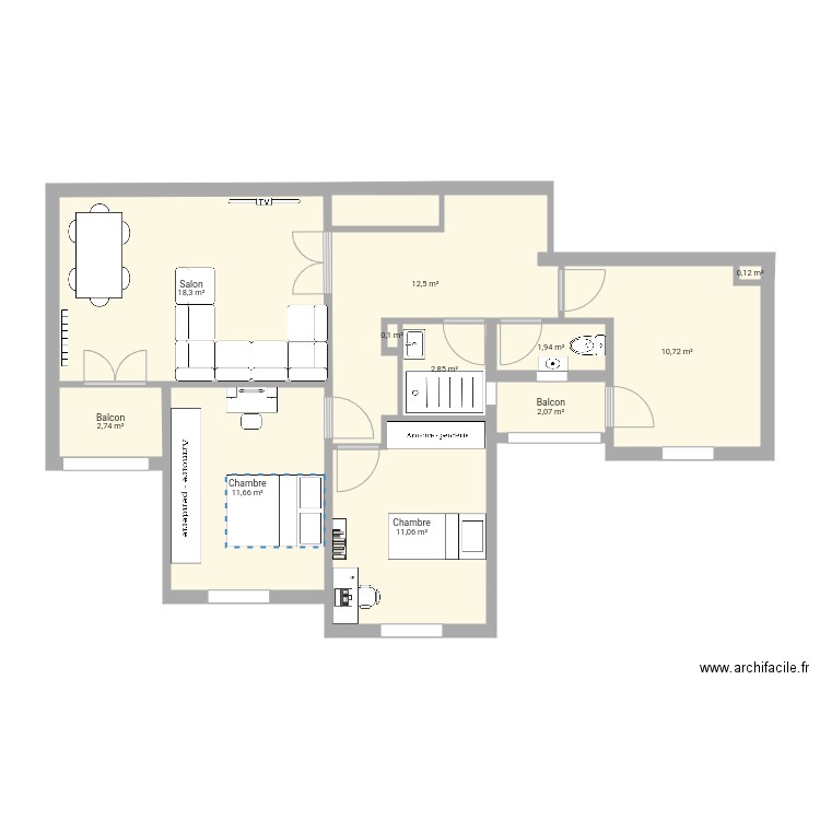 Appartement F3 - Plan dessiné par Abdoukamel