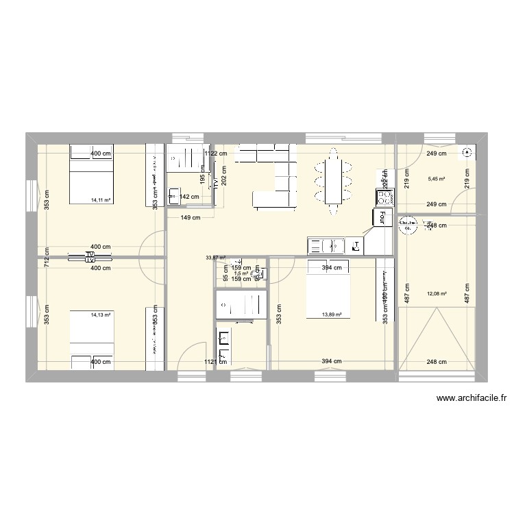maison 100m2 - Plan 7 pièces 141 m2 dessiné par maxime1905