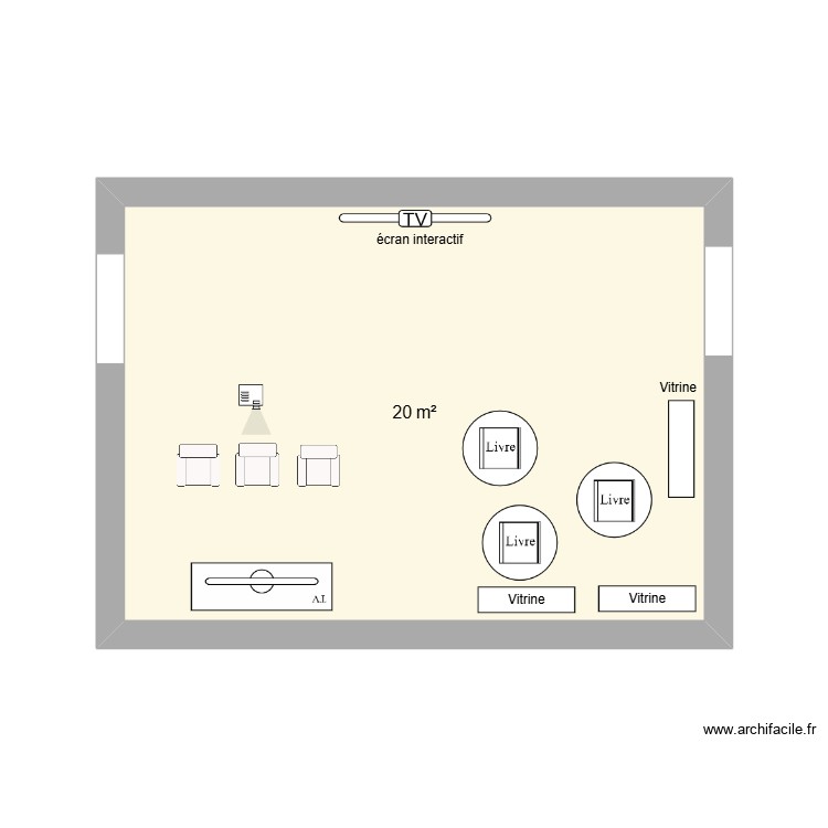 plan de la salle de lecture - Plan 1 pièce 20 m2 dessiné par tessou17