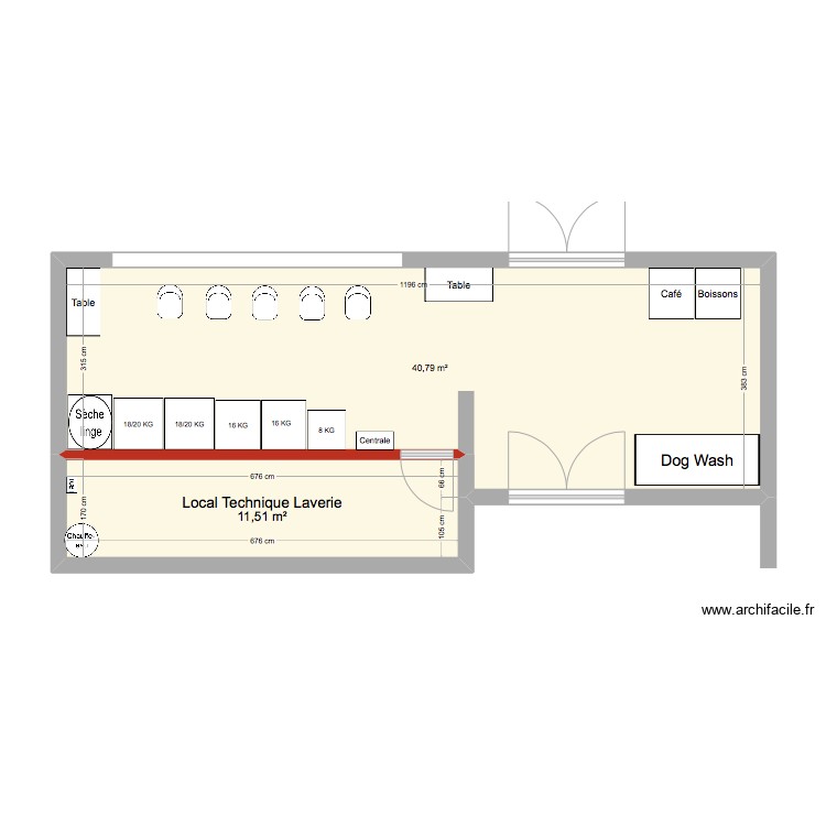 Laverie Automatique - Plan 2 pièces 54 m2 dessiné par odvire