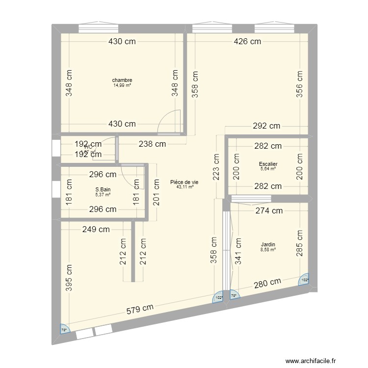 niveau 1 A - Plan 6 pièces 80 m2 dessiné par hocinekec