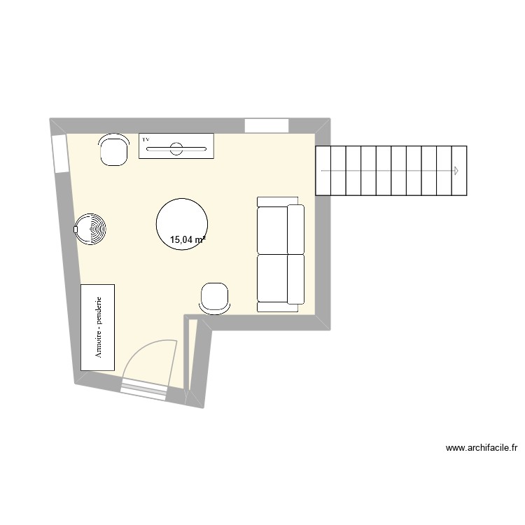 Salon Salle à manger Sarah - Plan 1 pièce 15 m2 dessiné par AnouchkadeVRIES