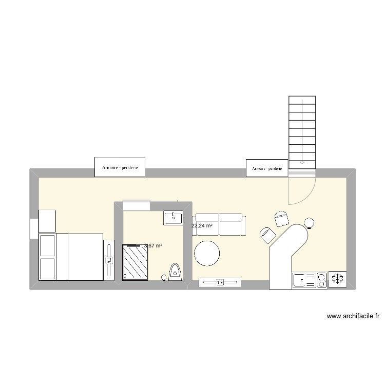 loft 1 - Plan 2 pièces 26 m2 dessiné par gaueli3