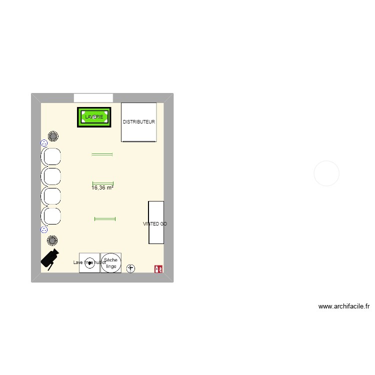 laverie - Plan 1 pièce 16 m2 dessiné par PAU44640