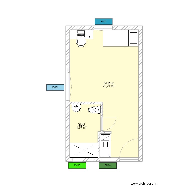 T1 APPARTEMENT - Plan 2 pièces 25 m2 dessiné par HarleyQuiinn97
