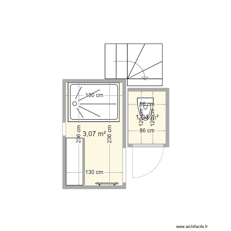 SDB - Plan 2 pièces 4 m2 dessiné par klonoa83