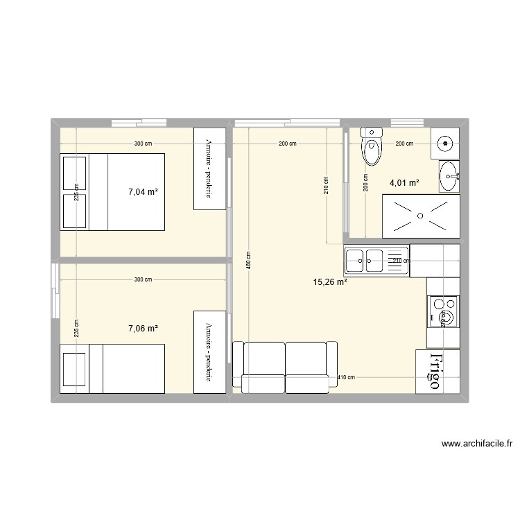 studio - Plan 4 pièces 33 m2 dessiné par rosamag