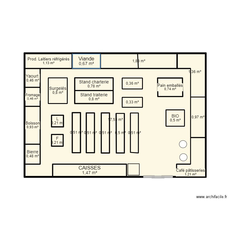 Plan magasin - Plan 26 pièces 44 m2 dessiné par hnia