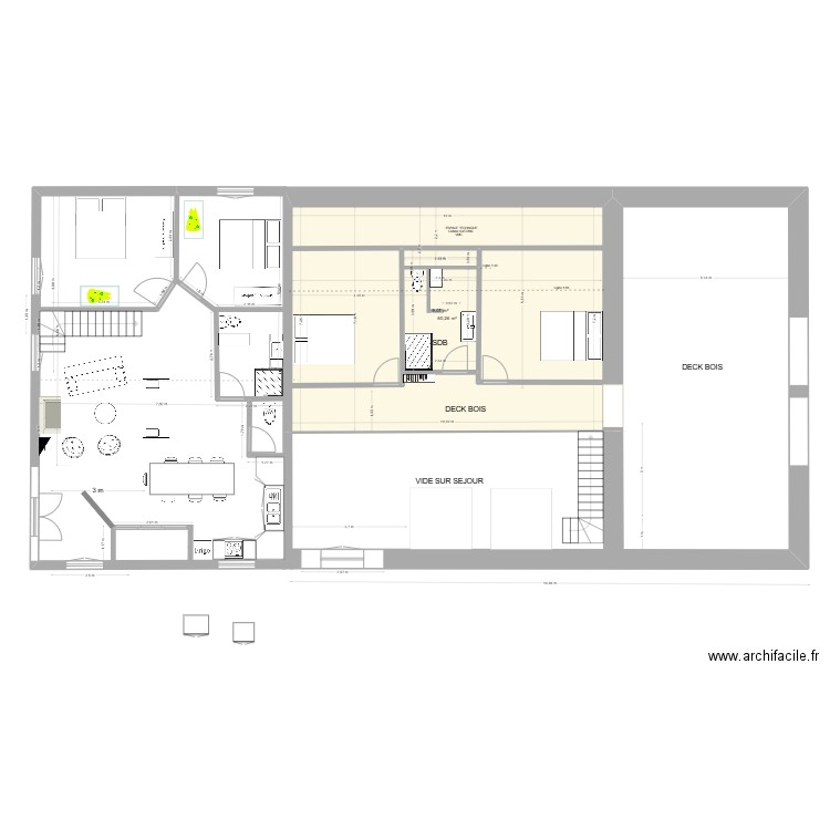 RDC2 KAIRON GITE RDC EVOLUTIF 2 - Plan 2 pièces 81 m2 dessiné par ixof30