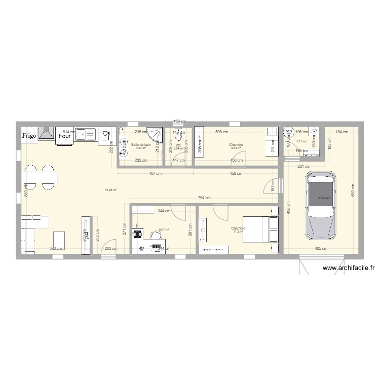 Plan – Maison simple 2 chambres 1 bureau – Par leobly ️ | ArchiFacile