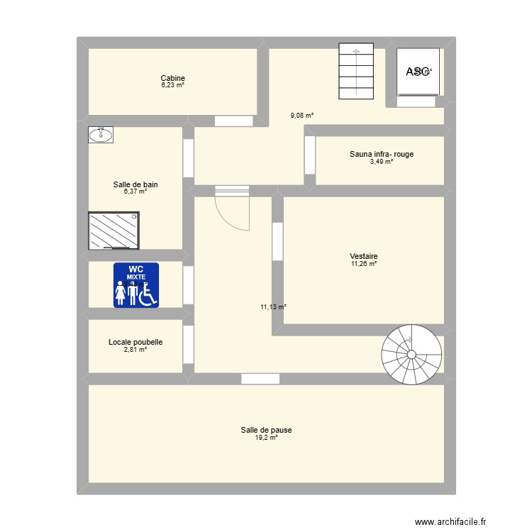 Sous sol - Plan 10 pièces 73 m2 dessiné par Lrout62
