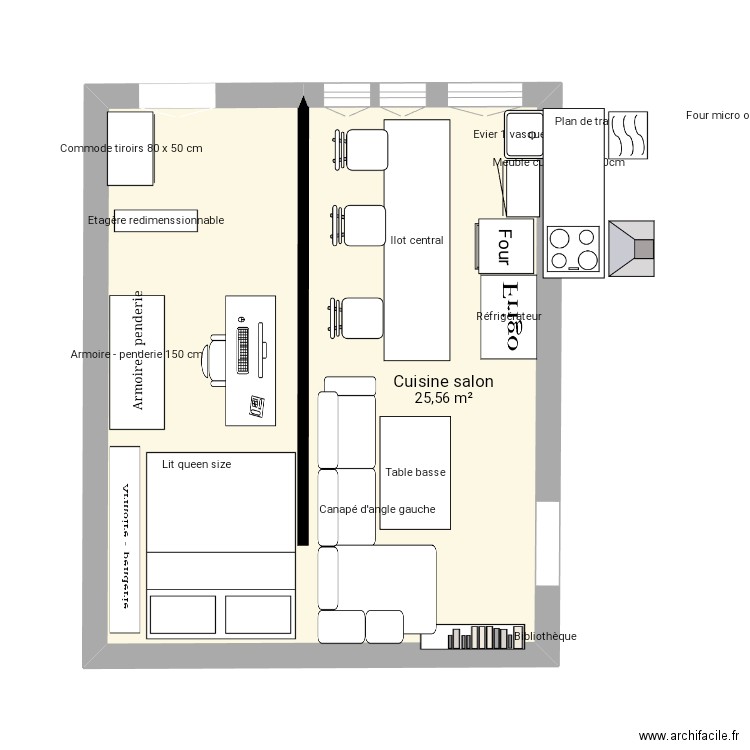 Cuisine-salon + chambre - Plan dessiné par shany