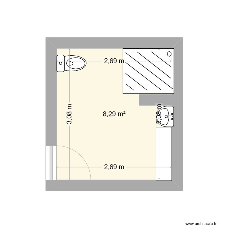 sdb - Plan 1 pièce 8 m2 dessiné par arkeny