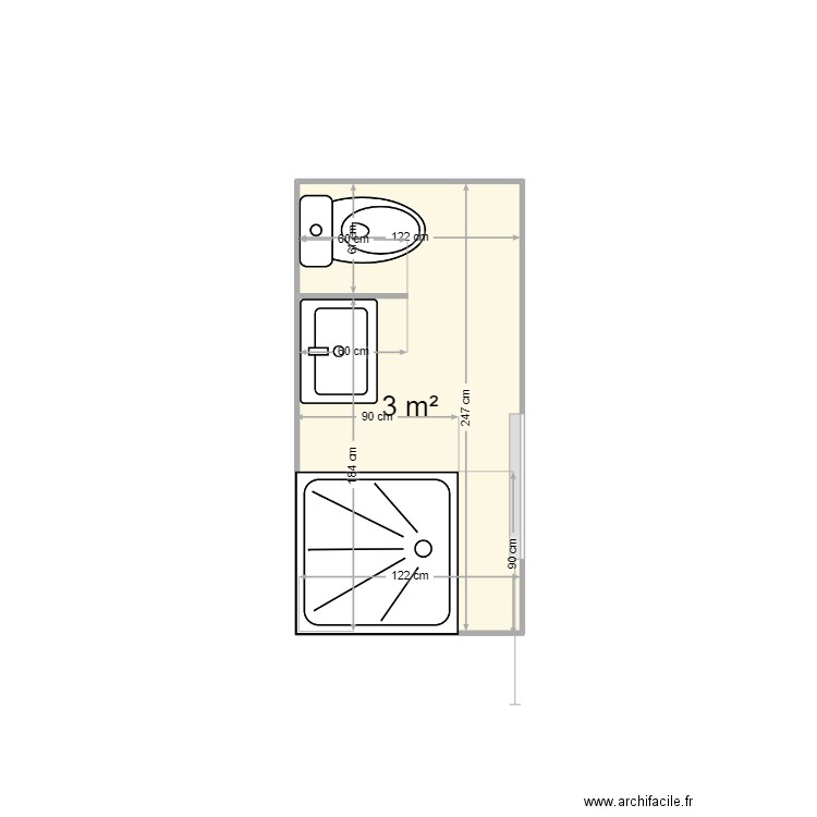 extension SDB - Plan 1 pièce 3 m2 dessiné par Pegted62