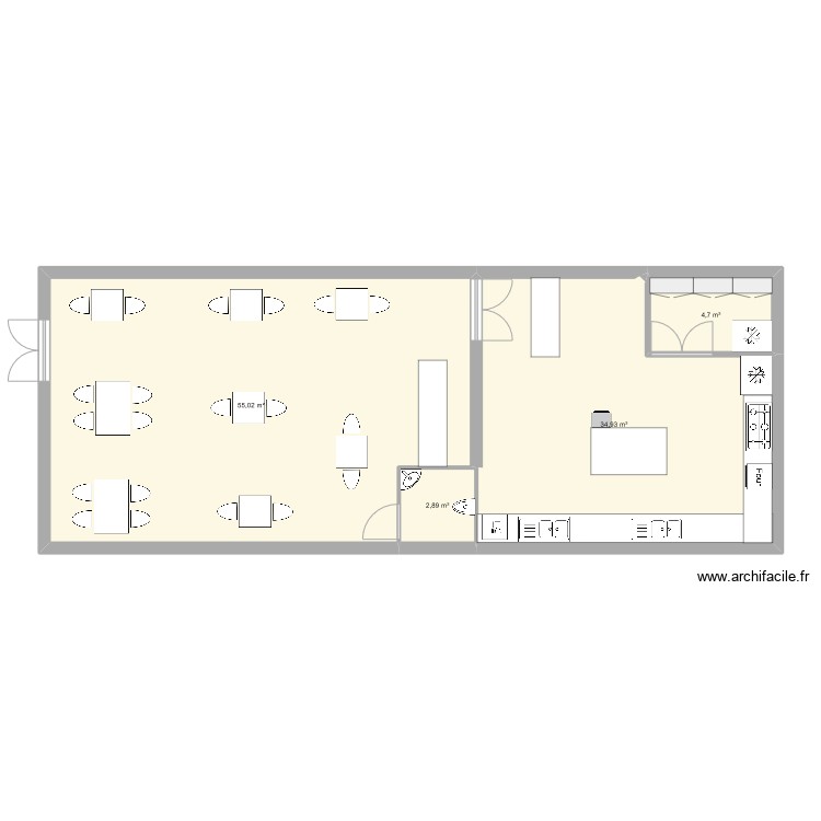 Restaurant - Plan 3 pièces 98 m2 dessiné par PetitLuAuCaramel