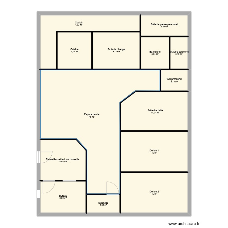 Plan local DELLE. - Plan 14 pièces 157 m2 dessiné par cindy_25