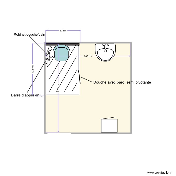 Douche - Plan 1 pièce 4 m2 dessiné par mrym57