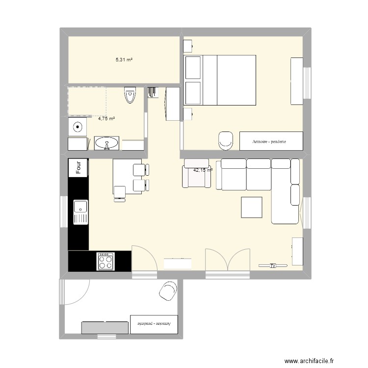 sas - Plan 3 pièces 52 m2 dessiné par moumoune1906