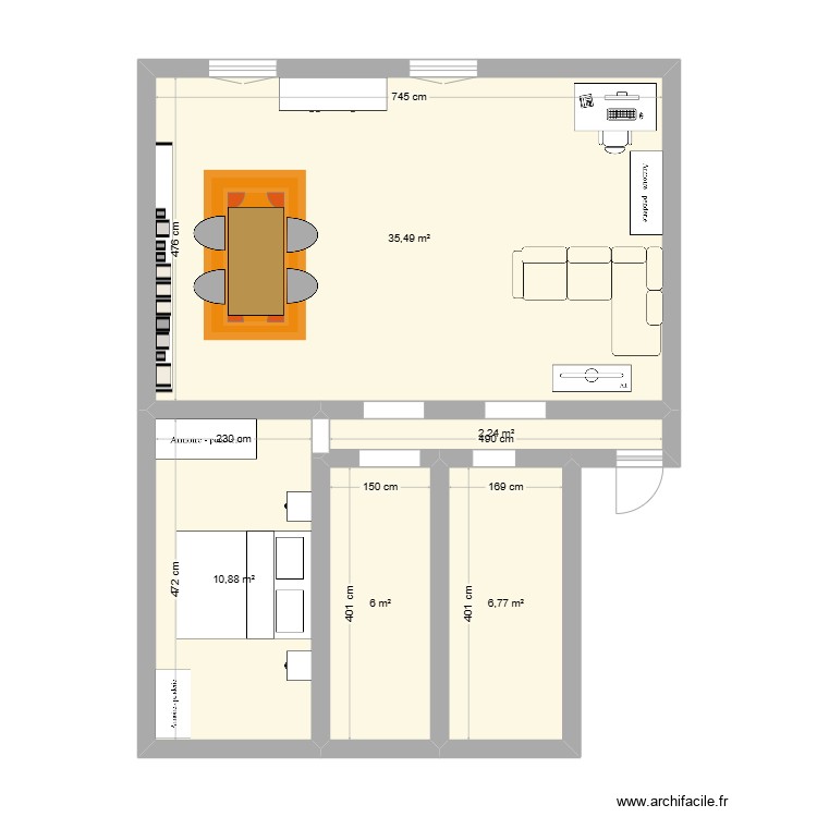 salon - Plan 5 pièces 61 m2 dessiné par ysapi