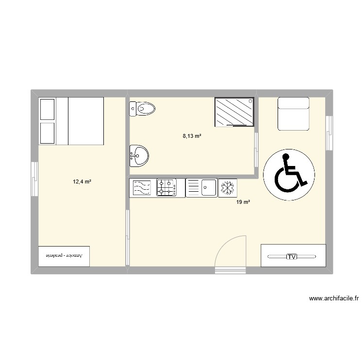 Aménagement logement - Plan 3 pièces 40 m2 dessiné par oce0812