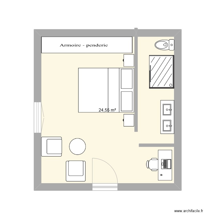 PROJET CHAMBRE BASTIEN - Plan 1 pièce 25 m2 dessiné par Sarah villard