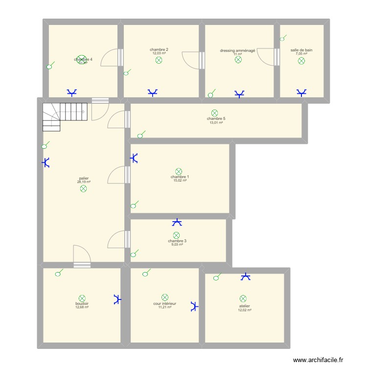 etage fin - Plan 11 pièces 142 m2 dessiné par Ethxn_