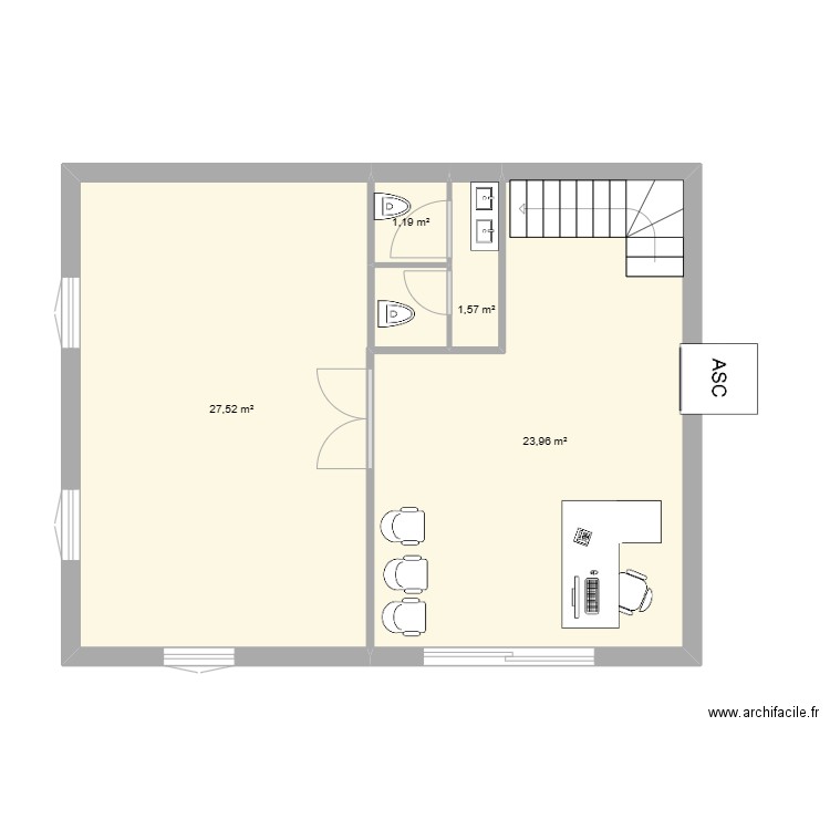 RDC cabinet - Plan 4 pièces 54 m2 dessiné par kattel12