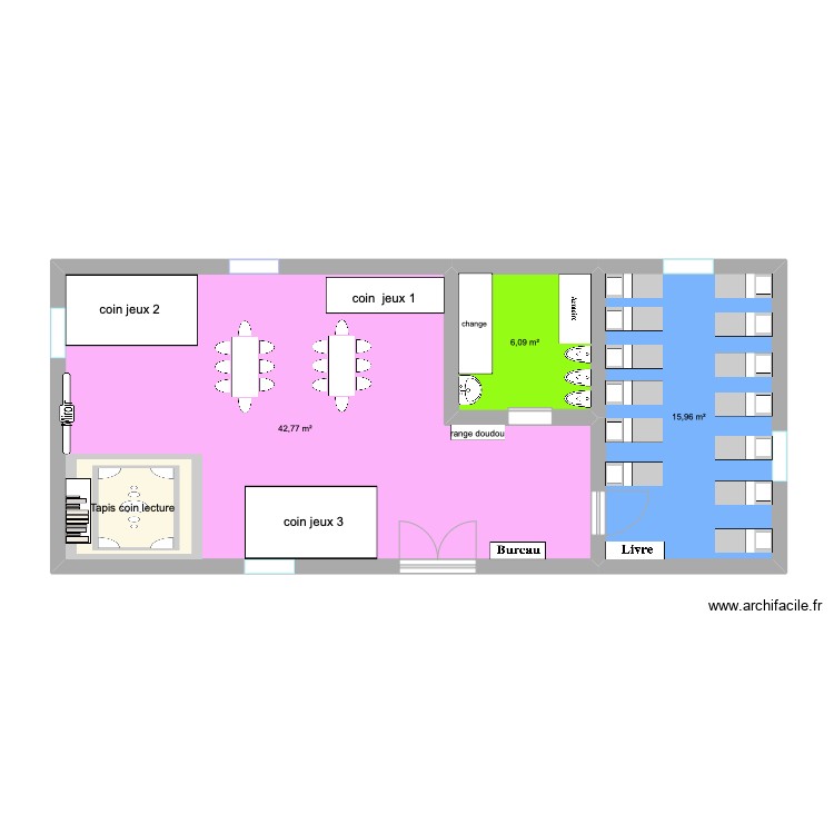 creche 000 - Plan 3 pièces 65 m2 dessiné par louna91