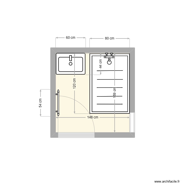 SDB La tranche - Plan 1 pièce 2 m2 dessiné par NICOPOX
