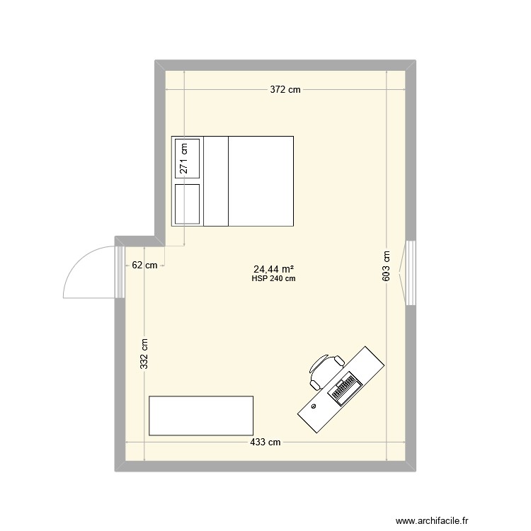 Atelier Chambre - Plan 1 pièce 24 m2 dessiné par Lysouille