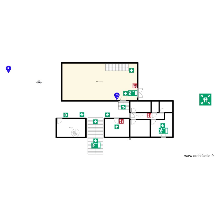 Plan évacuation RDC - Plan 7 pièces 149 m2 dessiné par RCprince
