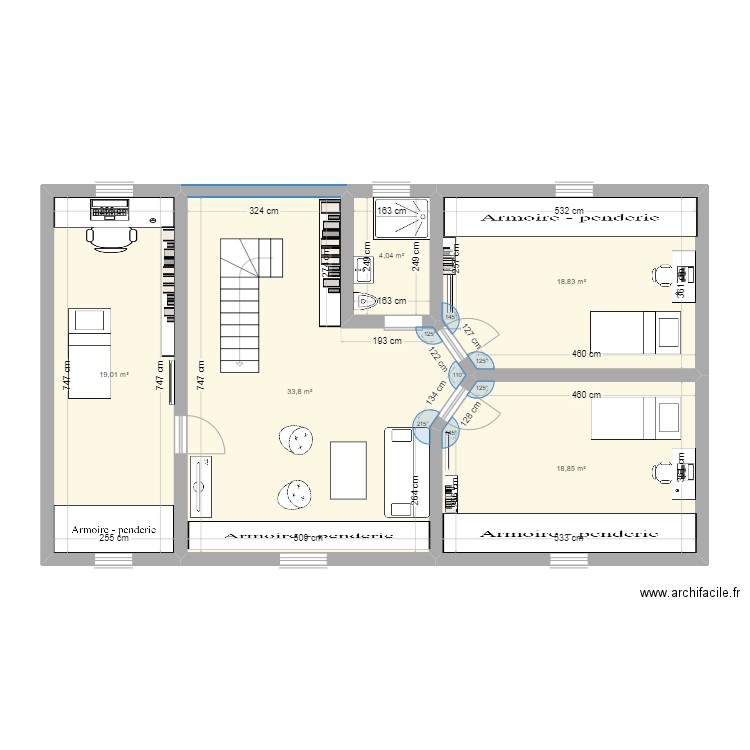 comble - Plan 5 pièces 95 m2 dessiné par oceanes91