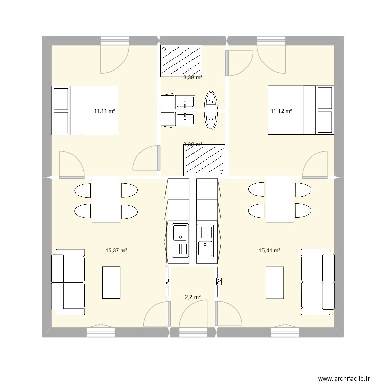 Studios 30m2 - Plan 7 pièces 62 m2 dessiné par Fatg38