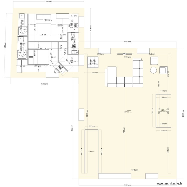 mur - Plan 4 pièces 89 m2 dessiné par Jaudette