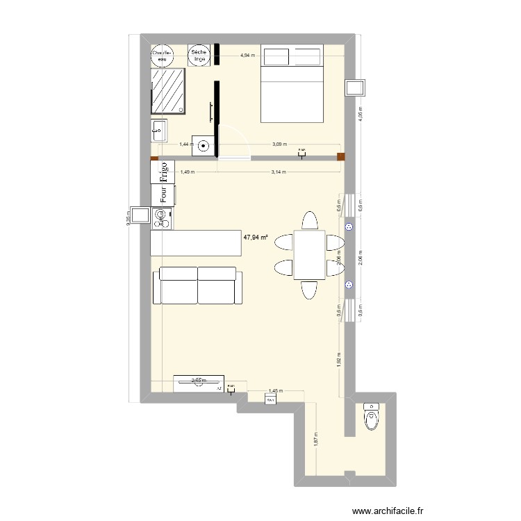 Plan 1 pièce 48 m² – F2 TRIPLEX – Par Freddu57 ️ | ArchiFacile