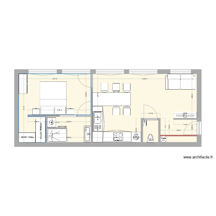 appart sarah morteau 6 - Plan 5 pièces 42 m2 dessiné par mika90