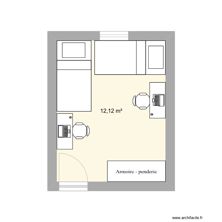 Chambre filles lits séparés - Plan 1 pièce 12 m2 dessiné par HannaGro