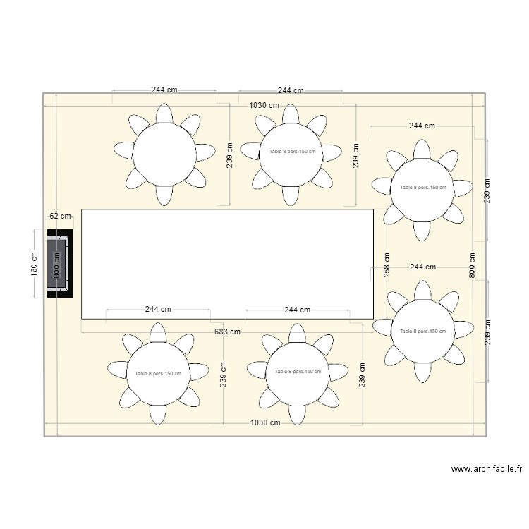 Plan de table ronde - Plan 1 pièce 82 m2 dessiné par stephaniealage