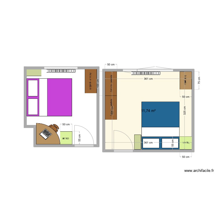 Dressing lilie - Plan 1 pièce 12 m2 dessiné par Lilieputienne
